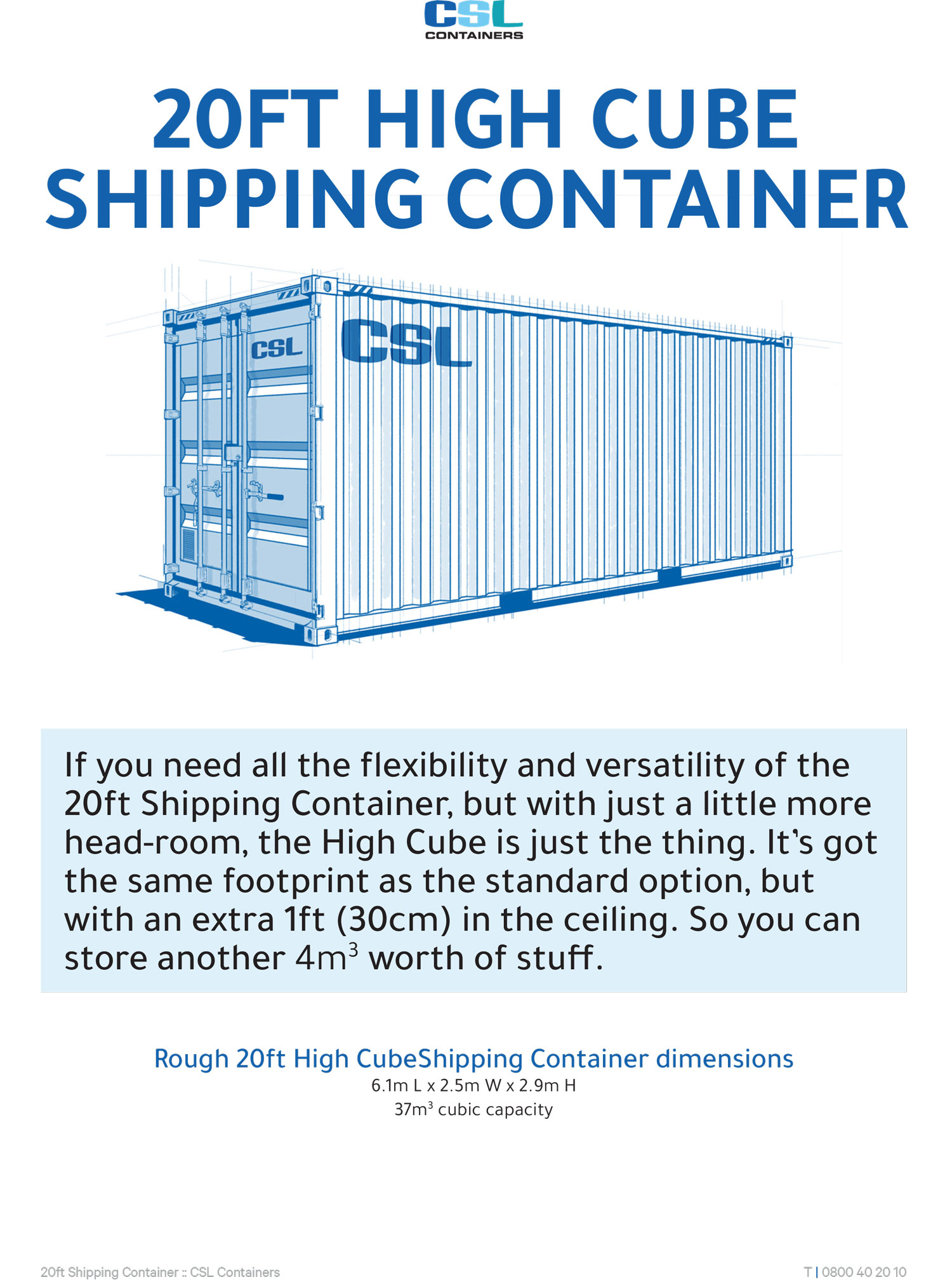 20ft High Cube Containers for Sale & Hire | CSL Containers